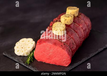 Food photography of raw beef, tenderloin, fillet, meat, sirloin, loin ...