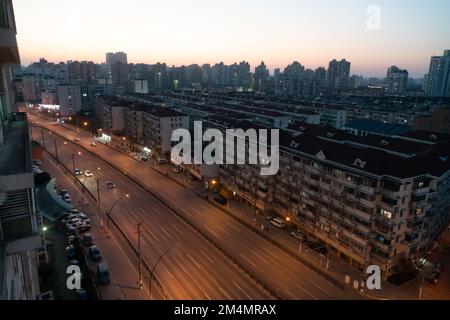 SHANGHAI, CHINA - DECEMBER 22, 2022- The city's main road appears empty ...