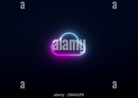 Cloud neon icon, website or mobile application, 3d render, panoramic ...