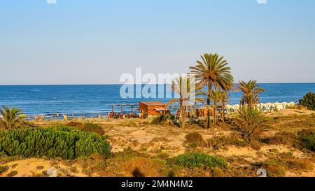 Elche beach in the golden dusk light. Landscape and scenic in the ...
