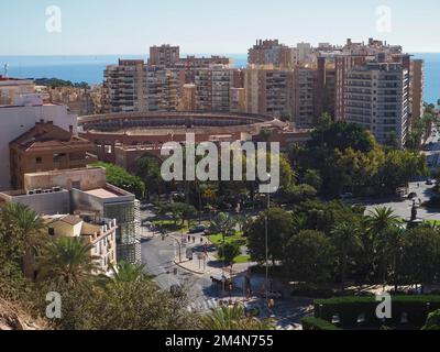 Malagueta Bullring Stadium surrounded by apartment buildings,Malaga ...