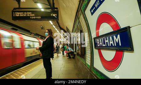 London- September 2022: Balham London Underground logo on station ...