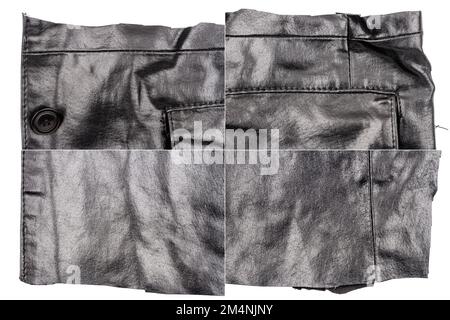 Collection of black leather textures isolated on white background ...