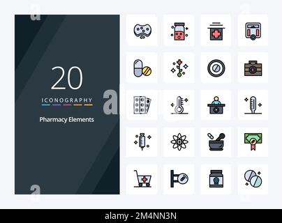 20 Pharmacy Elements line Filled icon for presentation Stock Vector ...