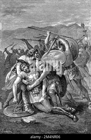 Death of Spartacus, Leader of the Slave Revolt, 71 BC, Engraving by ...