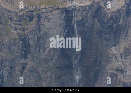 Distant detail view at famous Gavarnie waterfalls in french Pyrenees in ...