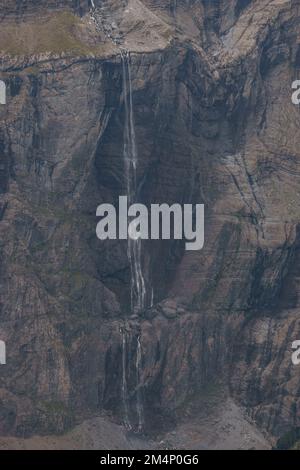 Distant detail view at famous Gavarnie waterfalls in french Pyrenees in ...