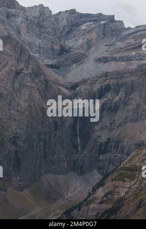 Distant detail view at famous Gavarnie waterfalls in french Pyrenees in ...