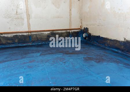 Waterproofing of the bathroom. waterproofing mortar. Home renovation ...