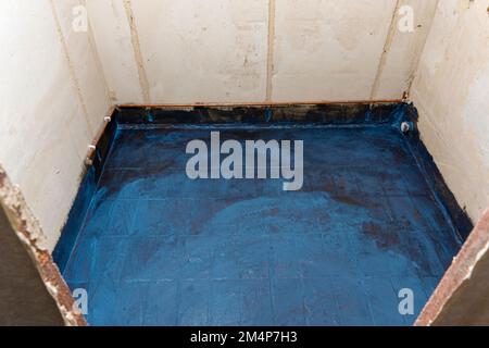 Waterproofing of the bathroom. waterproofing mortar. Home renovation ...
