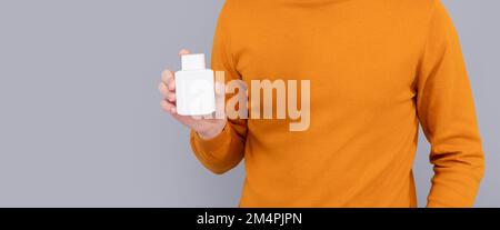 Prescription pill advertisement. Presenting product in blank plastic ...