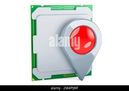 Map pointer with CPU computer processor unit. 3D rendering isolated on white background Stock ...