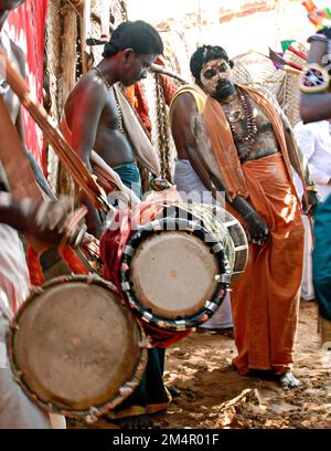 Musicians Playing Thavil Melam percussion in Dasara Dussera Dusera ...
