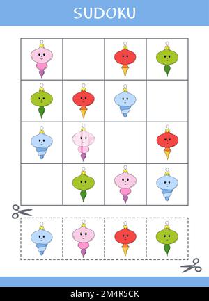 Sudoku for kids. Simple logic game. Cut and glue Stock Photo - Alamy