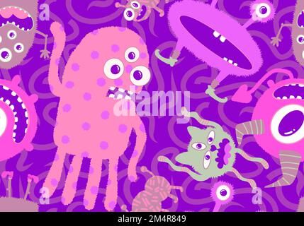 Cartoon doodle monsters seamless aliens and animals pattern for ...