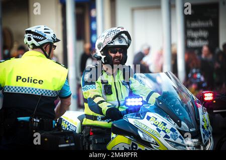 A Victoria Police motorcyclist in a freedom protest in Melbourne Stock ...