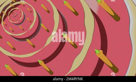 Abstract animation of birthday cake. Design. Circles move in streams ...