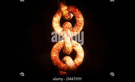 3D animation of old chain. Motion. Old chain with large rings in ...
