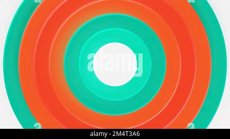 Bright orange and turquoise concentric 3D rings. Motion. Pulsating ...