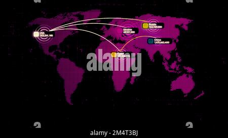 Connection between countries on a world map. Motion. Concept of ...