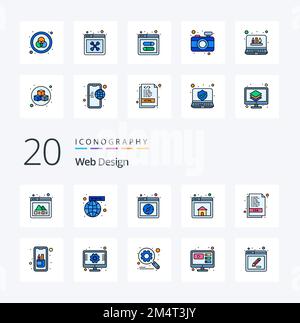 20 Layout Line Filled Color icon Pack like interface collage image layout wireframe Stock Vector ...