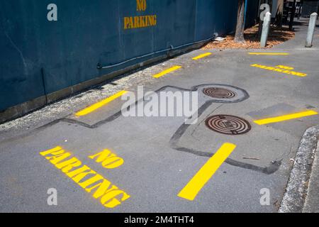 "No Parking" signs, Petone, Wellington, North Island, New Zealand Stock ...