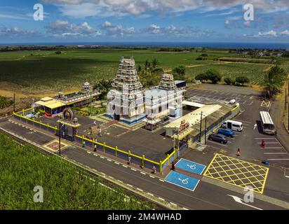 Aerial photo about an tipical hindu temple in Mauritius island. The ...