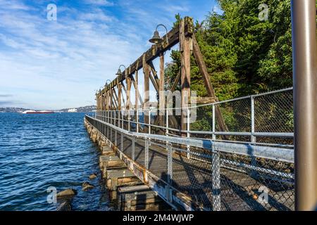 A wooden pier at Jack Block Park in West Seattle, Washington Stock ...
