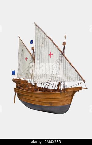 French ship of the 13th century at Louis IX times, caravel ship with ...