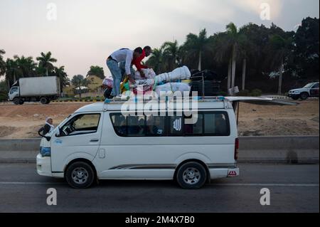 Egypt. 13th Nov, 2022. A bus is traveling on a road between Cairo and ...