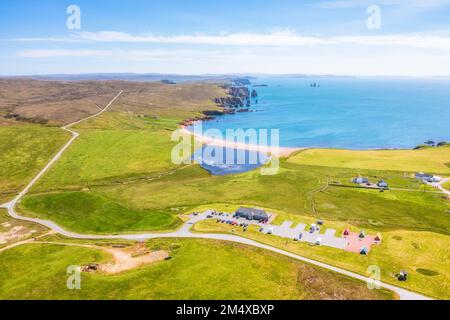 UK, Scotland, Braewick, Aerial view of Northmavine peninsula with Saint ...