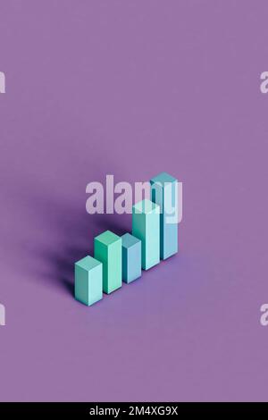 3d rendering five colored bar chart, isolated white background, left ...