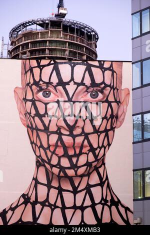Female model portrait net covering face on designer Valentino advert ...