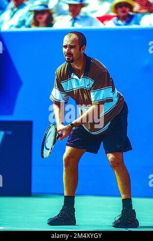 Andre Agassi (USA) competing at the 1995 US Open Tennis Stock Photo - Alamy