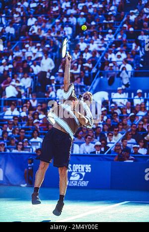 Andre Agassi (USA) competing at the 1995 US Open Tennis Stock Photo - Alamy