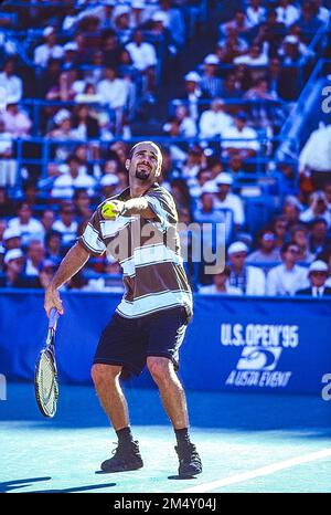 Andre Agassi (USA) competing at the 1995 US Open Tennis Stock Photo - Alamy