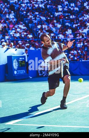 Andre Agassi (USA) competing at the 1995 US Open Tennis Stock Photo - Alamy