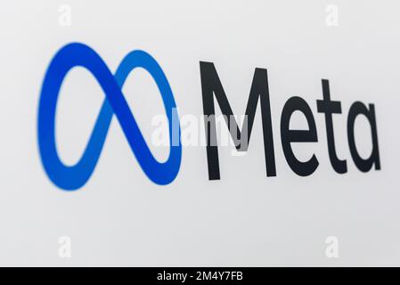 RIGA, LATVIA. 29th November 2022. Meta company logo, during 5G ...