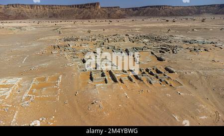 Aerial of Qaryat al-Faw capital of the first Kindah kingdom, Kingdom of ...