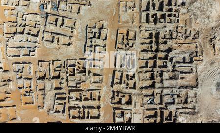Aerial of Qaryat al-Faw capital of the first Kindah kingdom, Kingdom of ...