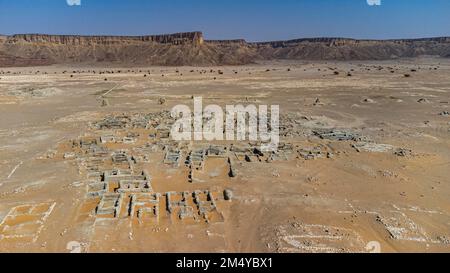 Aerial of Qaryat al-Faw capital of the first Kindah kingdom, Kingdom of ...