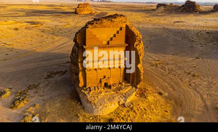 Aerial of the Tomb of Lihyan son of Kuza, Unesco site Maidan Saleh or ...