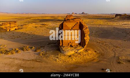Aerial of the Tomb of Lihyan son of Kuza, Unesco site Maidan Saleh or ...