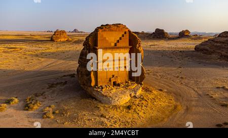 Aerial of the Tomb of Lihyan son of Kuza, Unesco site Maidan Saleh or ...