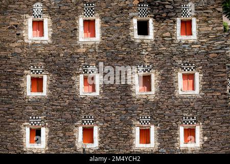Colourful windows, Rijal Almaa mountain village, Asir mountains ...