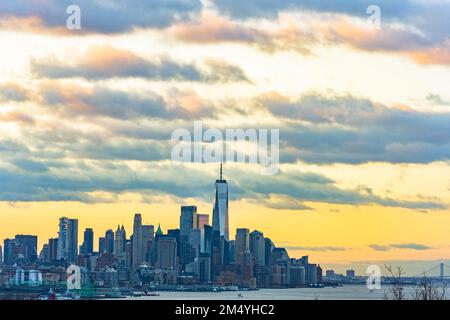 NYC skyline buildings bu the waters edge wide angle perspective, travel ...