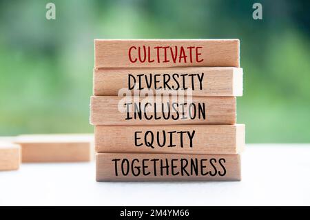 Wooden blocks with text - Diversity, inclusion, equity and belonging ...