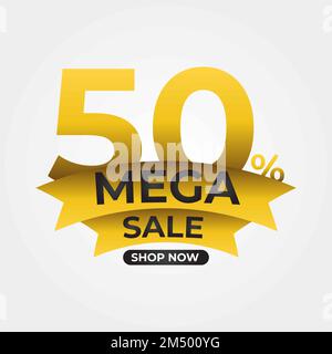 gold mega sale label on white background Stock Photo - Alamy