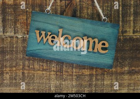 welcome sign and home decor with space copy background Stock Photo - Alamy