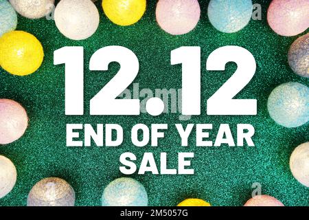 End of Year Sale text with LED cotton balls decoration on purple ...
